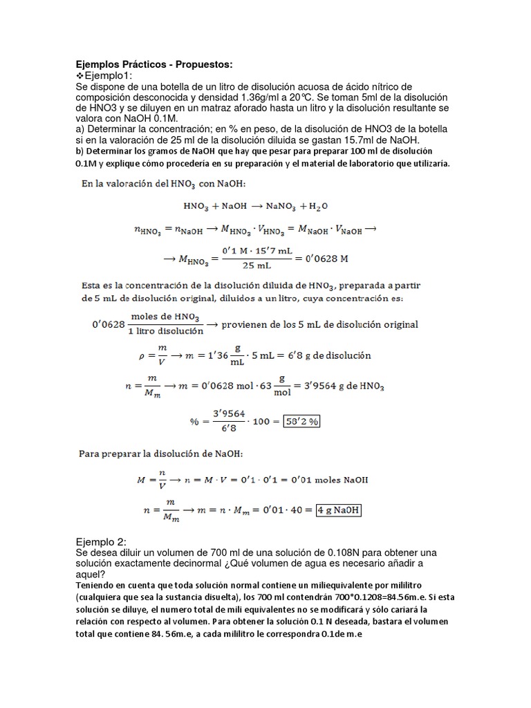 Ejemplos Prácticos volumetria | Concentración | Valoración