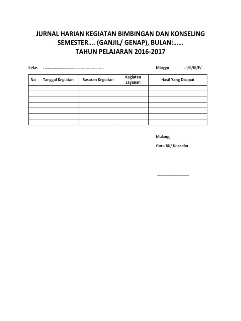 Jurnal Harian Guru BK (OK) | PDF