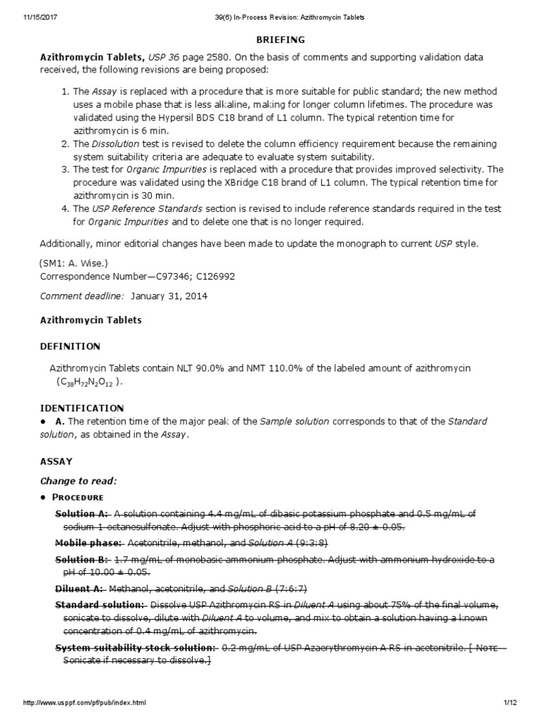 USP Monographs - Azithromycin Tablet | PDF | Chromatography | Buffer Solution
