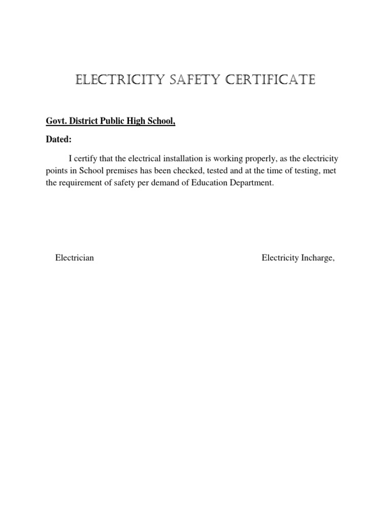 Electricity Safety Certificate for Schools | PDF