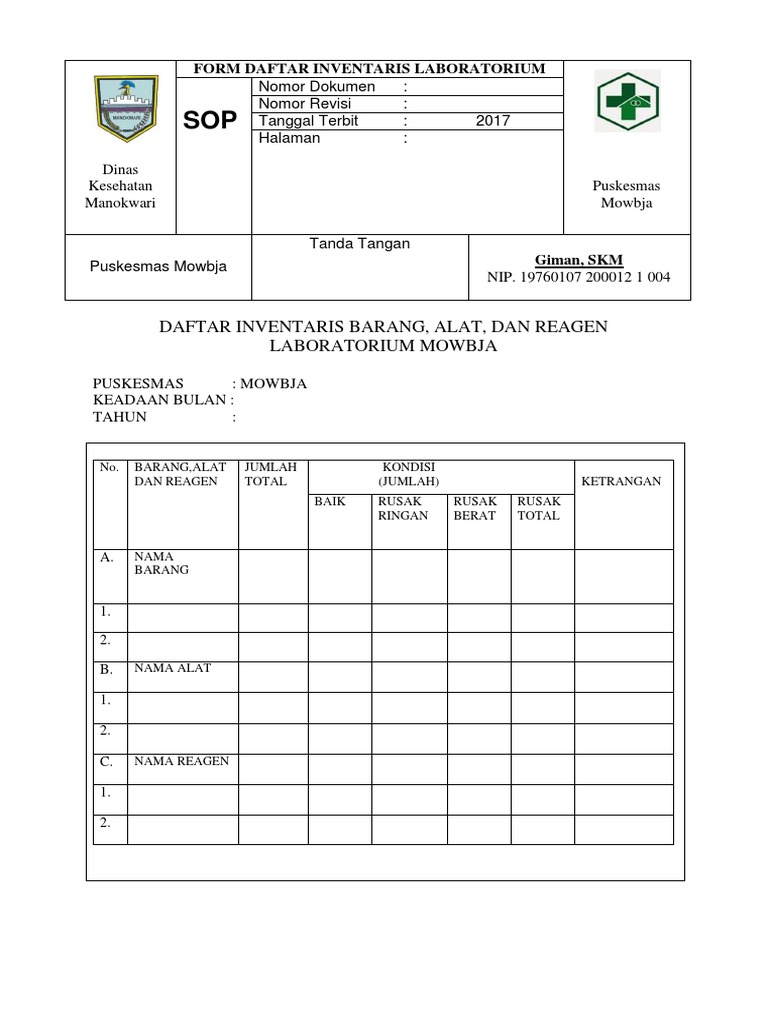 Sop Daftar Inventaris Laboratorium | PDF | Kesehatan Holistik