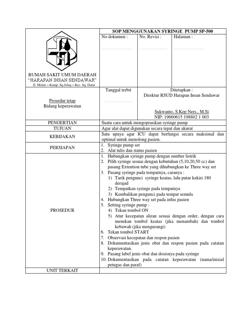 Sop Menggunakan Syringe Pump SP-500 | PDF