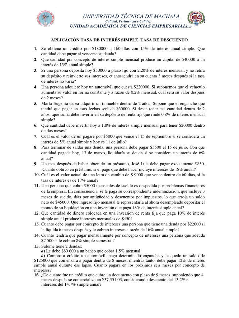 Deber Aplicación Tasa de Interés Simple | PDF | Interés | Euro