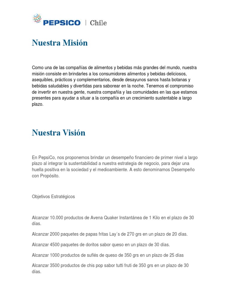 Mision y Vision Pepsico | PDF | Comida y bebida | Business