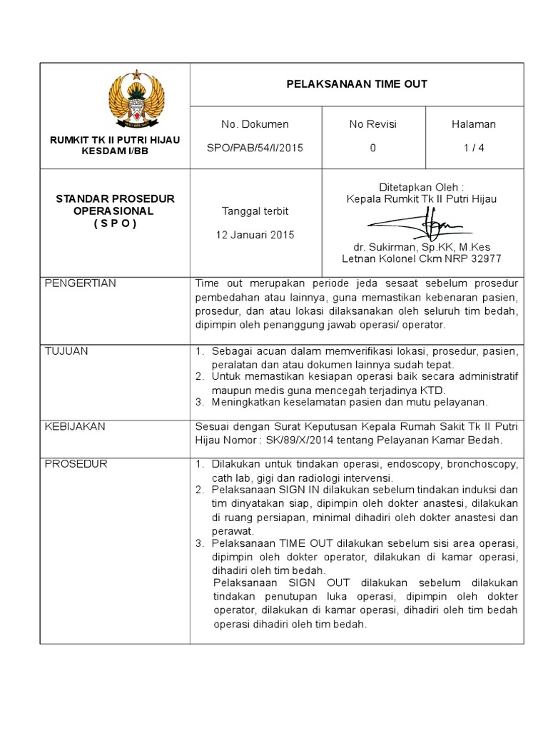 Spo Pelaksanaan Time Out | PDF
