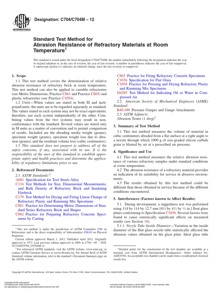 Astm C 704 PDF | PDF | Refractory | Pressure Measurement