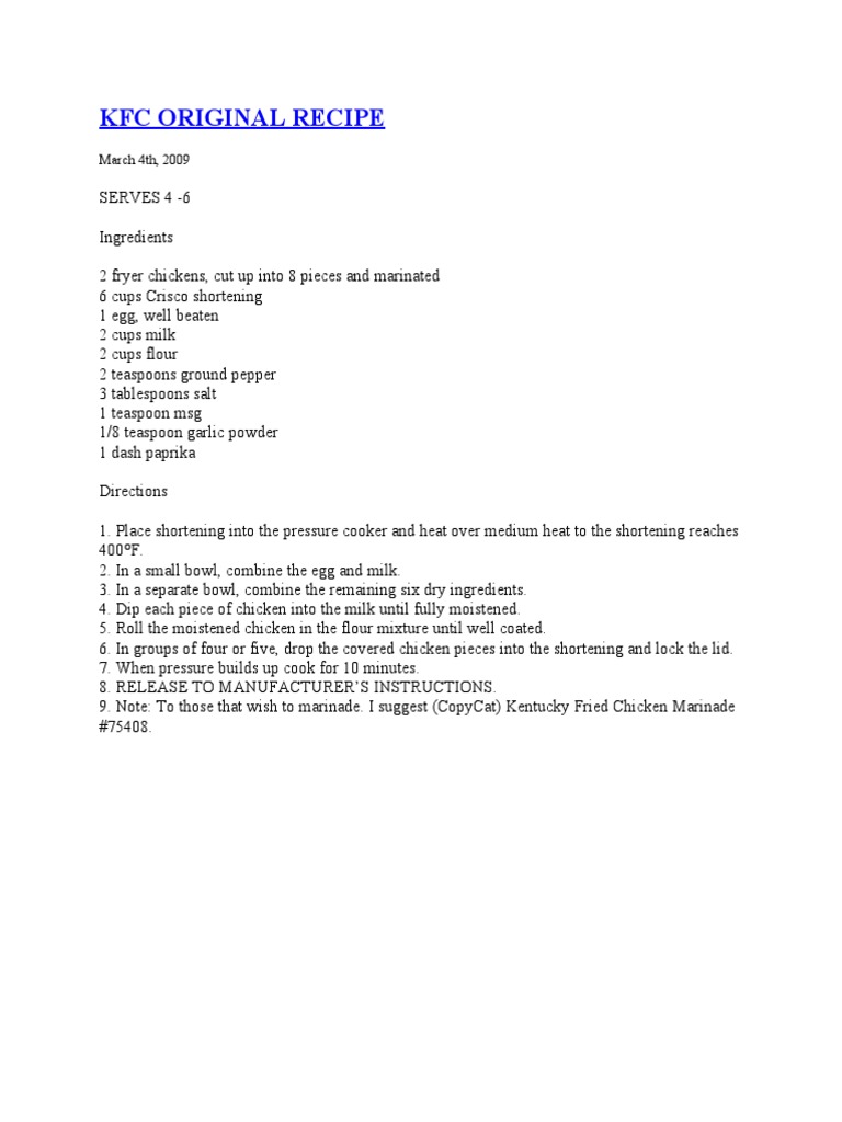 KFC Original Recipe Copycat | PDF | Technology & Engineering