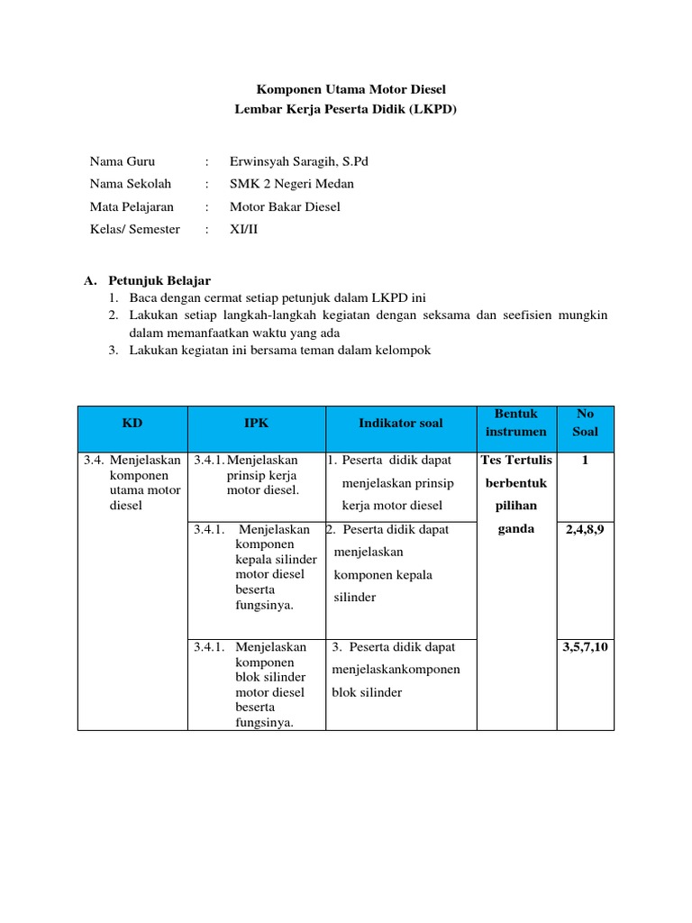Komponen Utama Motor Diesel untuk Siswa | PDF | Komputer