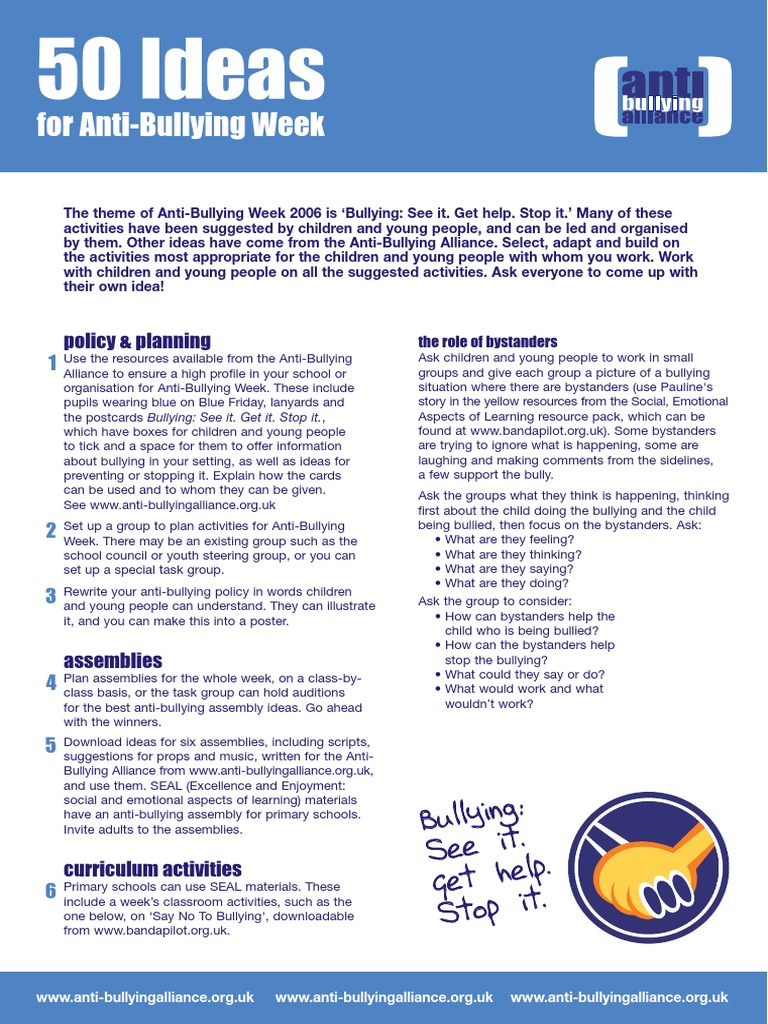 50 Ideas For Anti Bullying Week | PDF | Bullying | Caregiver