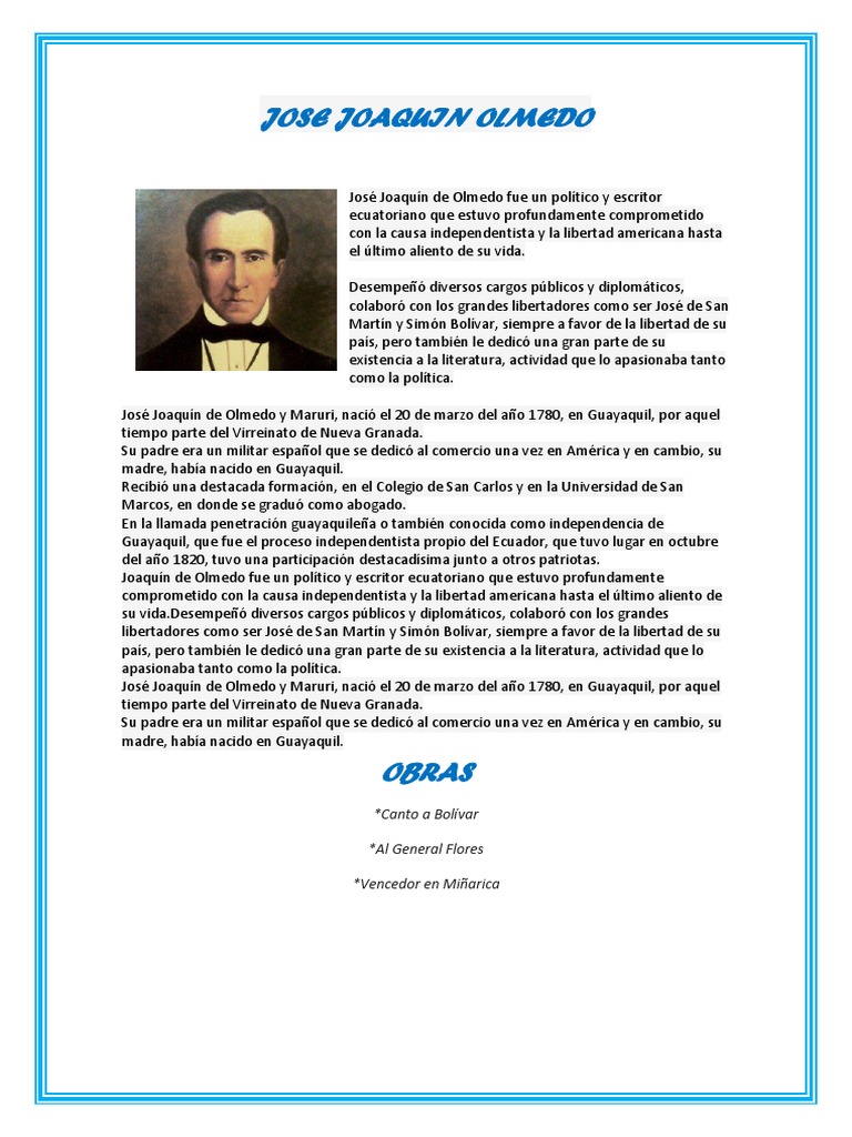 José Joaquín de Olmedo: Vida y Poesía | PDF | Poesía
