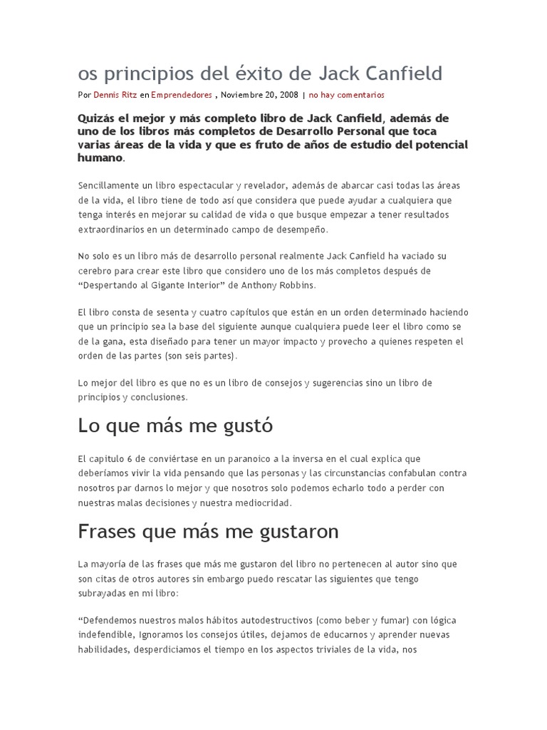 Os Principios Del Éxito de Jack Canfield | PDF | Desarrollo personal
