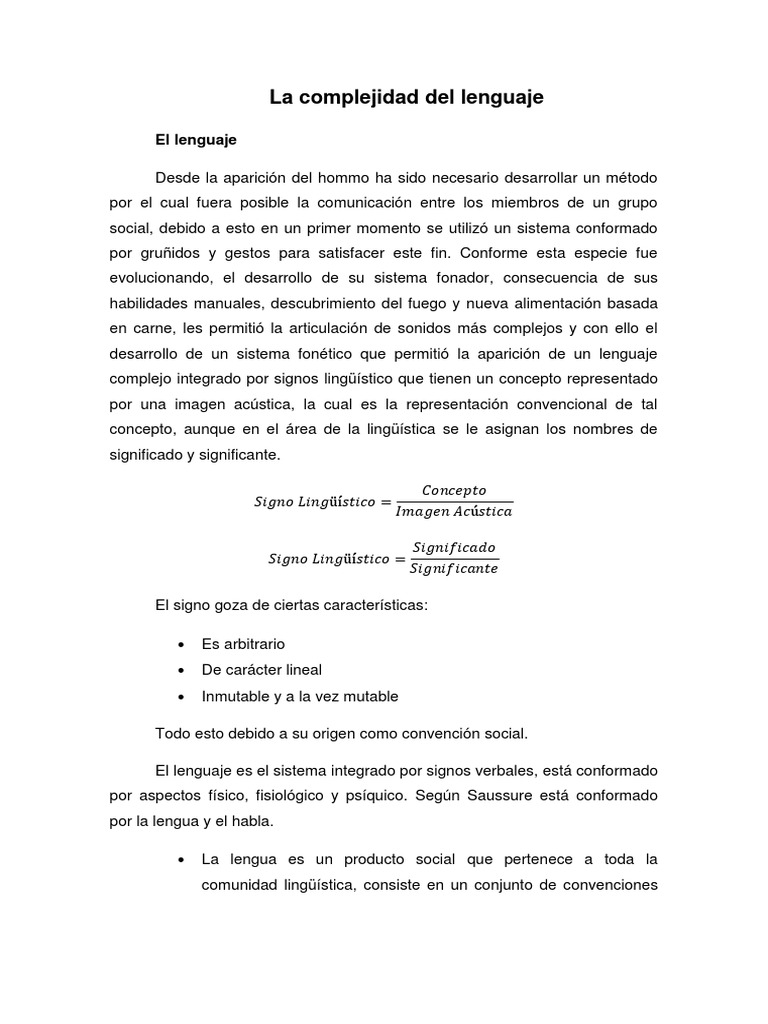 La Complejidad Del Lenguaje | PDF | Lingüística | Palabra
