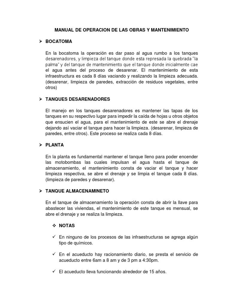 Manual de Operacion de Las Obras y Mantenimiento | PDF