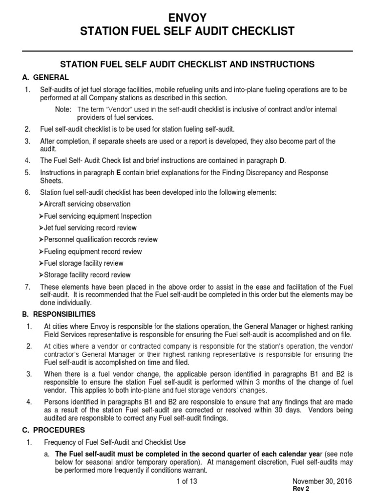 Station Fuel Self Audit Checklist and Instructions - Envoy Air | PDF ...