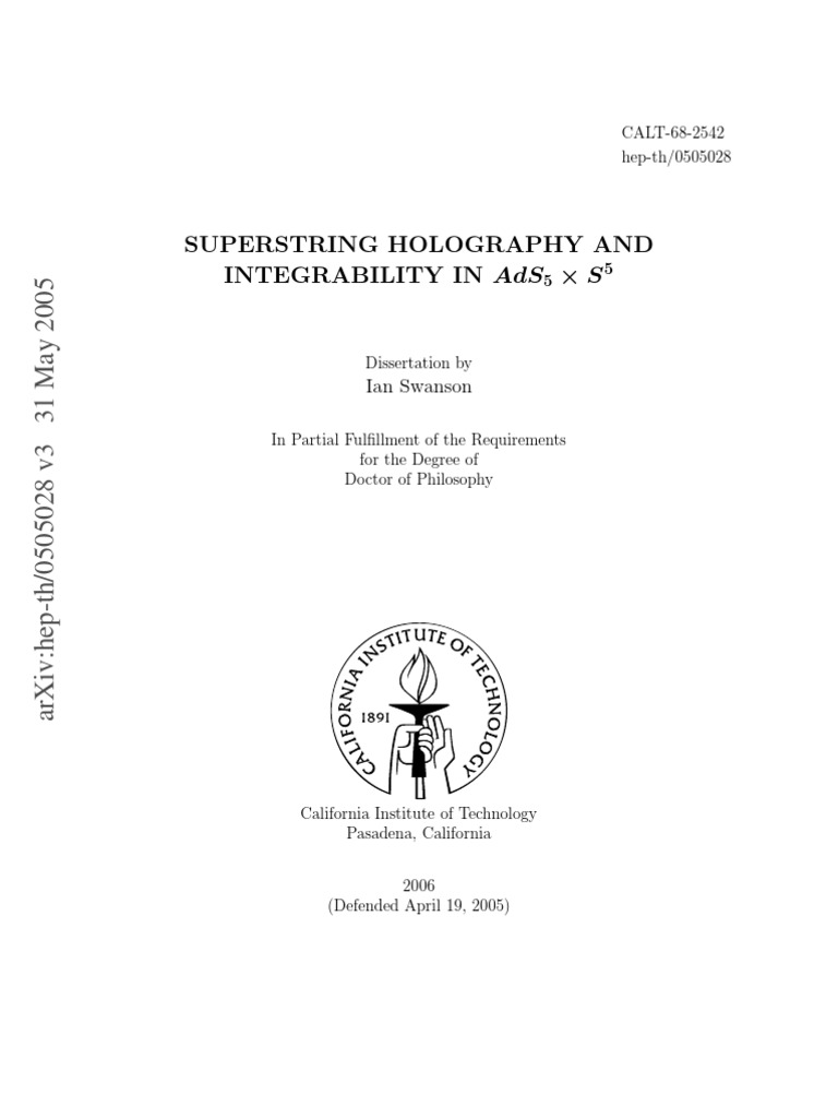 Superstring Holography and Integrability in Ads × S: Ian Swanson | PDF | String Theory | Quantum ...