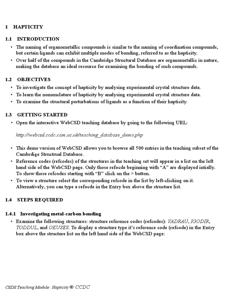 Hapticity Teaching Subset | PDF | Ligand | Organometallic Chemistry