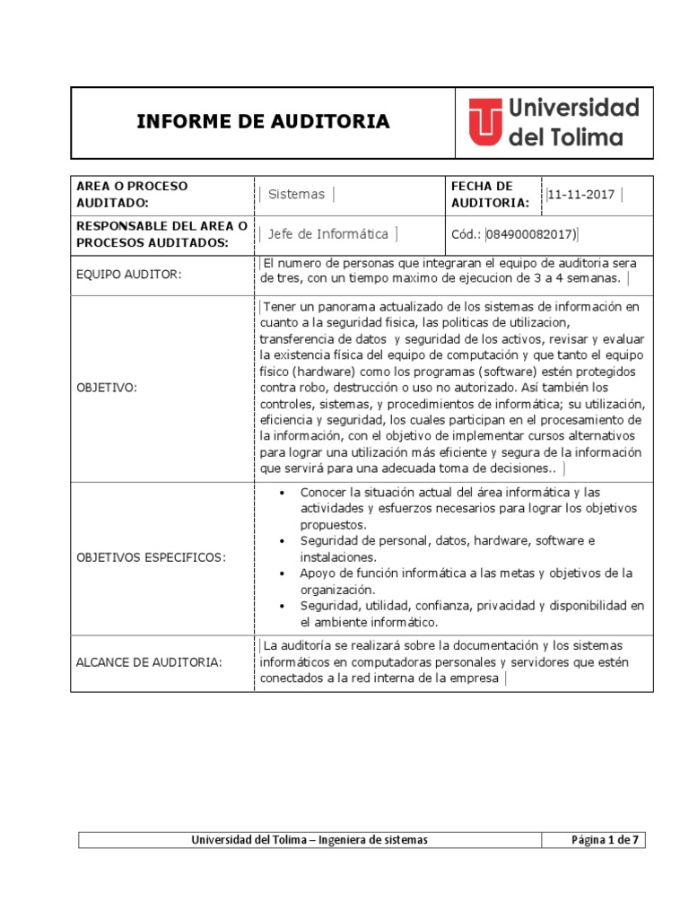 Informe Auditoria Informatica | PDF | Servidor (Computación) | Hardware ...