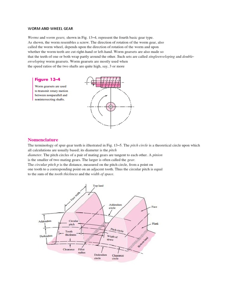 Worm and Wheel Gear: Nomenclature | PDF | Gear | Circle