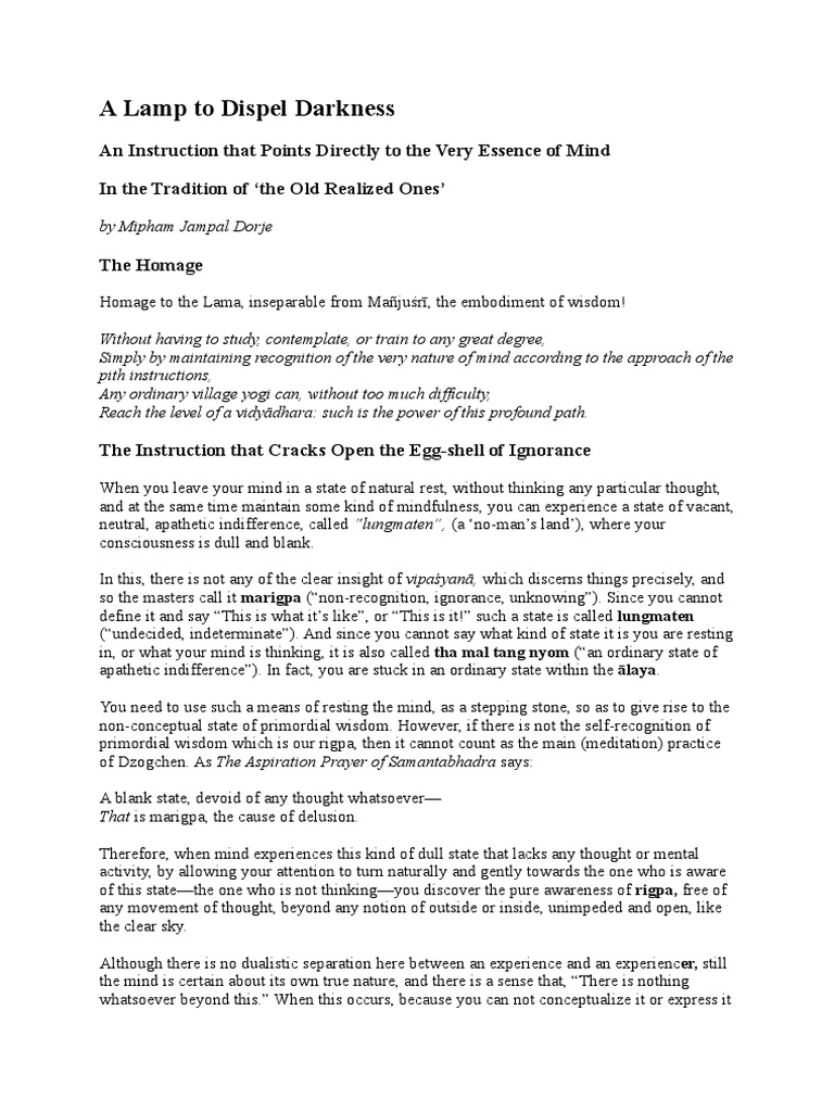 A Lamp To Dispel Darkness | PDF | Dzogchen | Mind