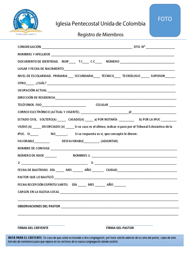 Registro de Miembros IPUC PDF | PDF
