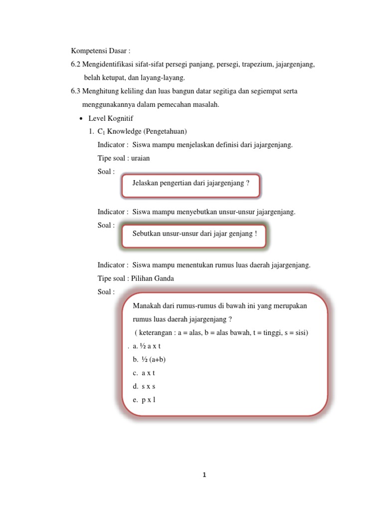 Penerapan Taksonomi Bloom (Level Kognitif) Dalam Soal Bangun Datar Jajargenjang | PDF