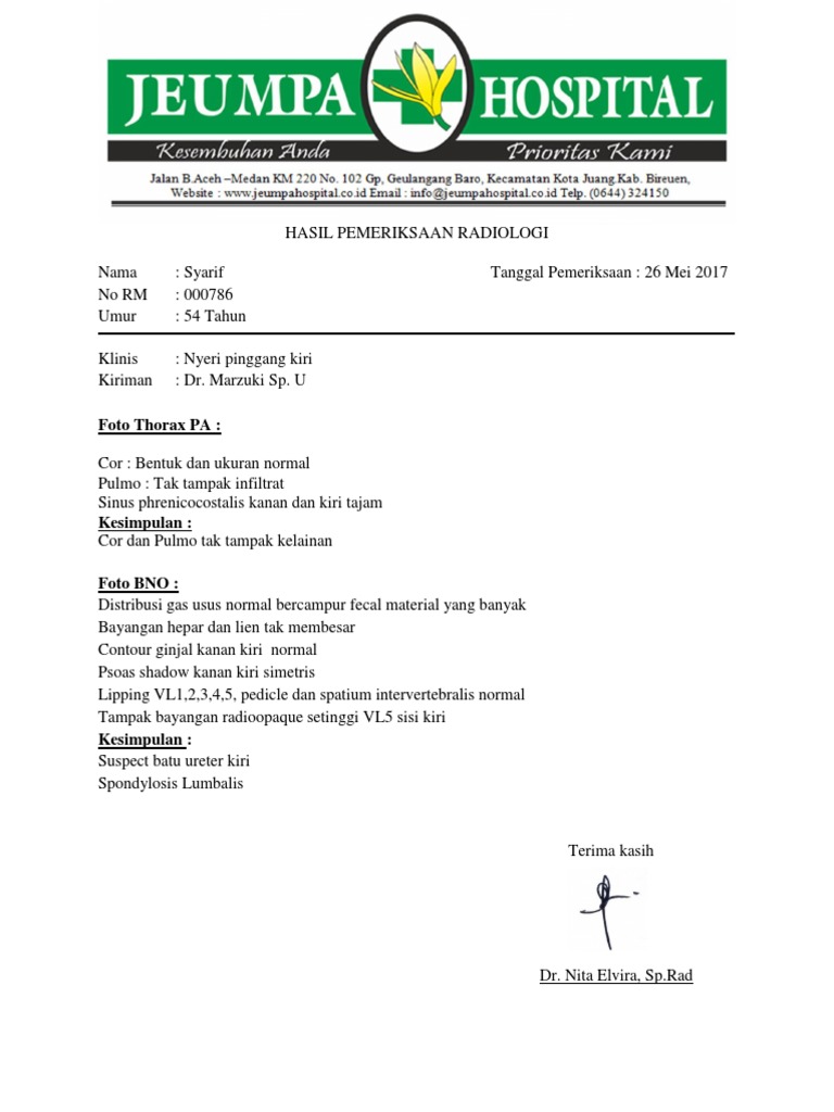 Hasil Bacaan Radiologi | PDF