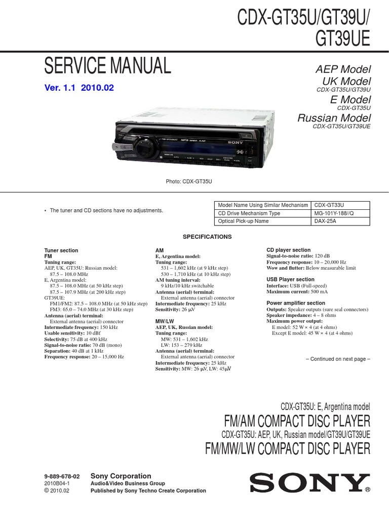 Diagrama de autoestereo Sony CDX-GT35U.pdf | Soldering | Electrical ...