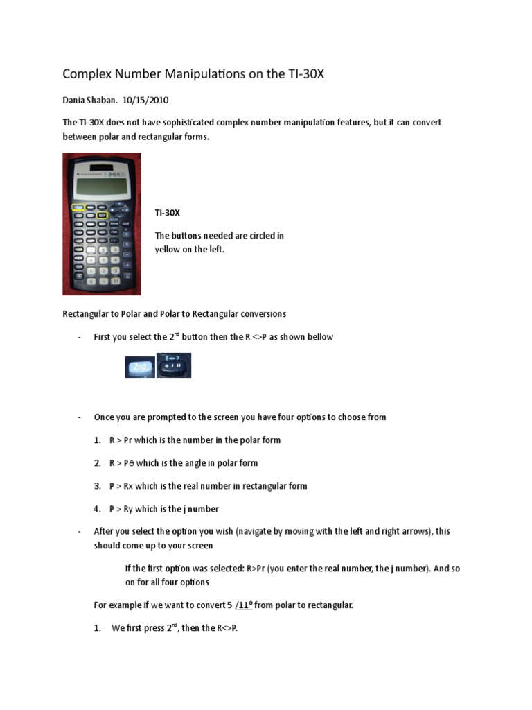 TI-30X Complex Number Guide | PDF | Teaching Methods & Materials ...