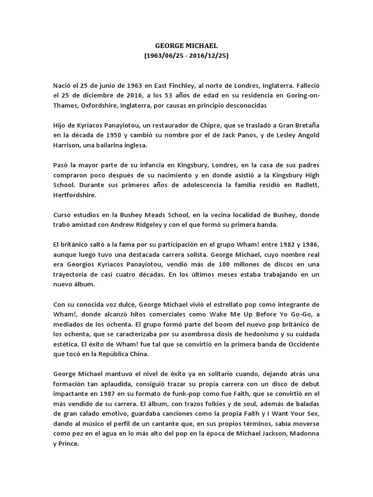 Biografía de George Michael: vida y legado | PDF | Premio de ...