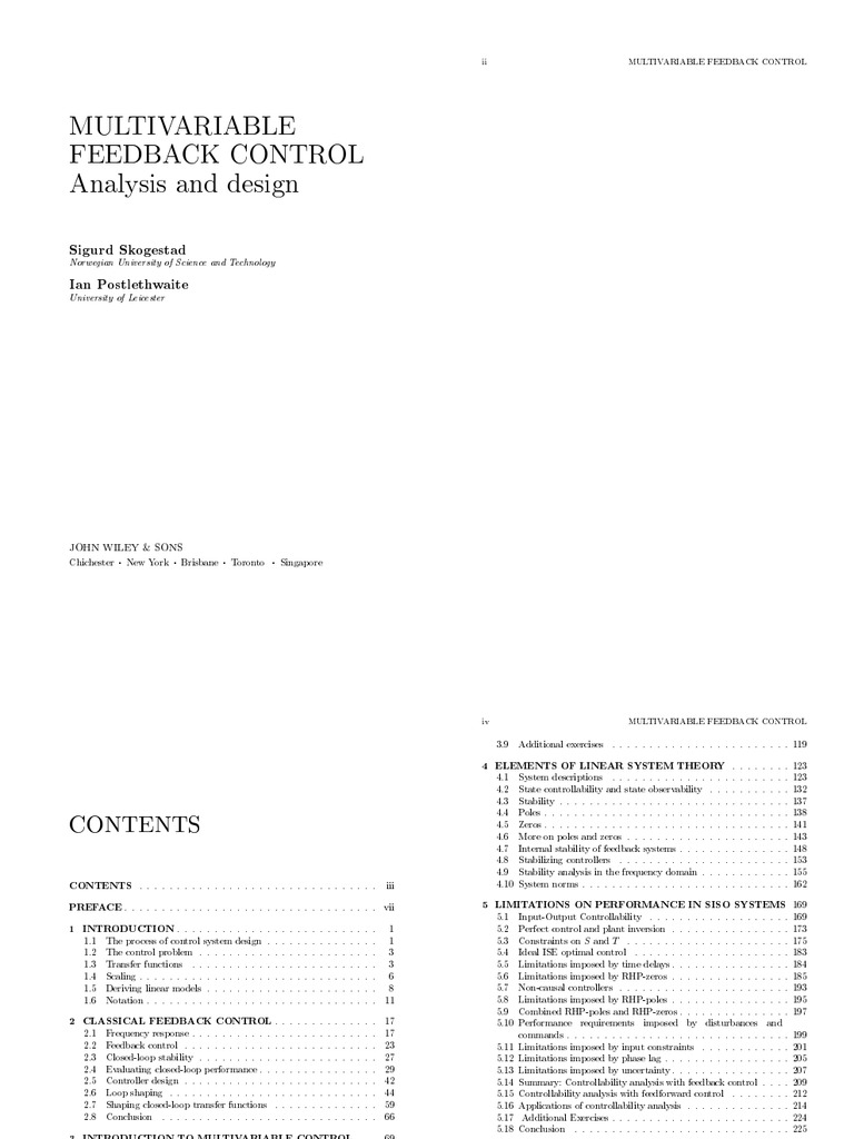 Multivariable Feedback Control - Analysis and Design | PDF