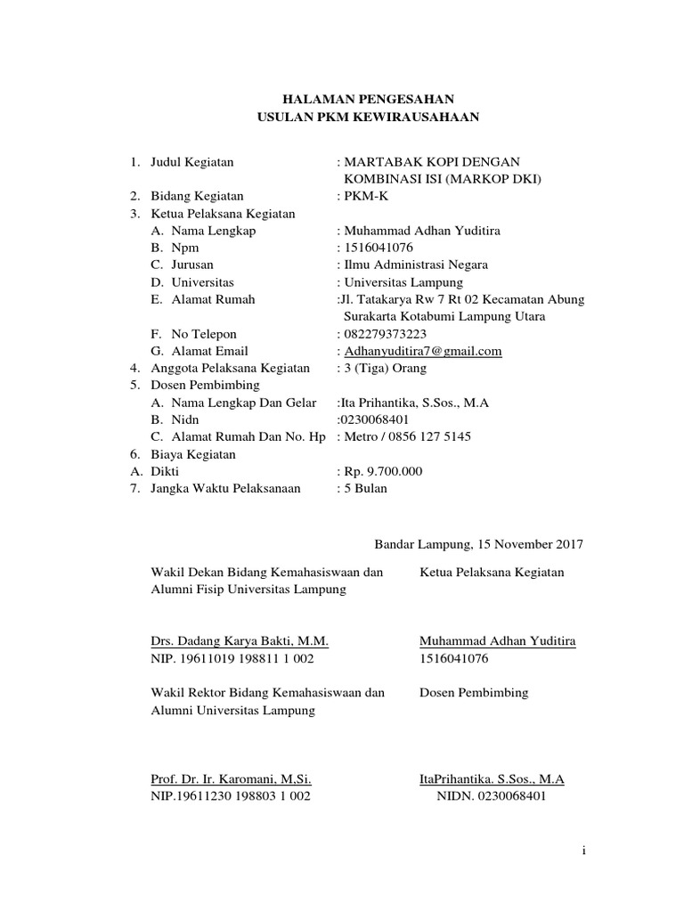 Lembar Pengesahan PKM | PDF