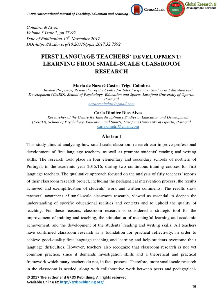 First Language Teachers Development Learning From Small Scale Classroom ...