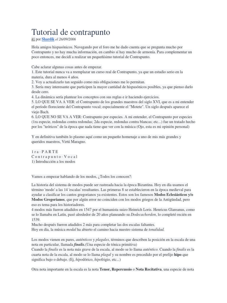 Tutorial De Contrapunto Pdf Modo Música Acorde Música
