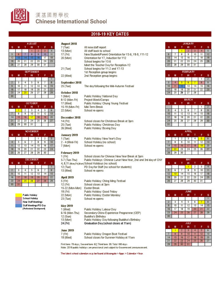 2018-19 School Calendar Overview | PDF | Observances | Holidays