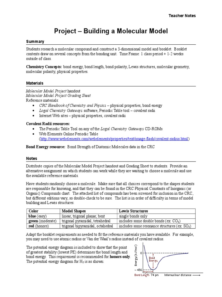 Project - Molecular Model - Teacher | PDF | Molecules | Chemical Bond