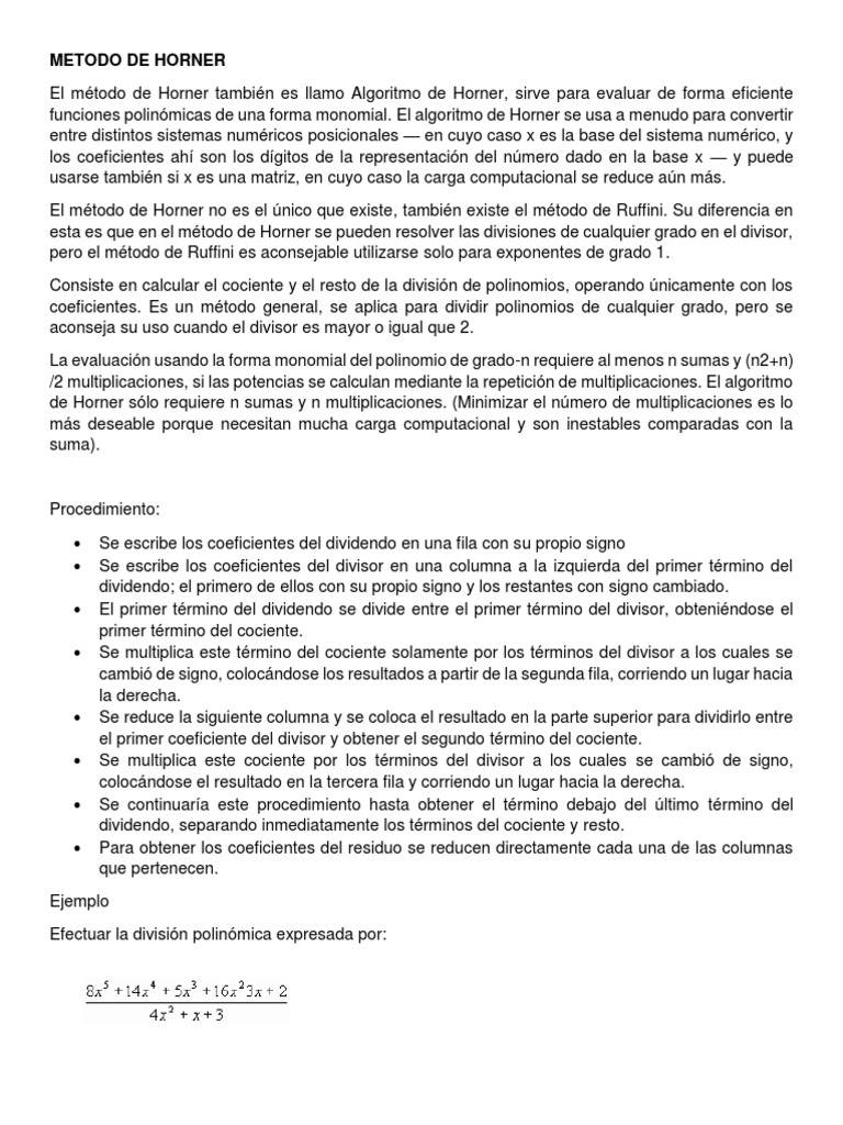 Metodo de Horner | PDF | División (Matemáticas) | Álgebra