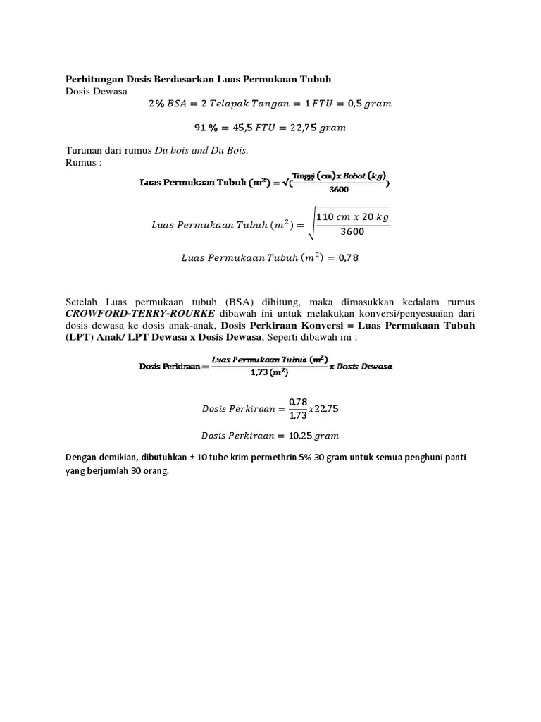 Perhitungan Dosis Berdasarkan Luas Permukaan Tubuh | PDF | Metode ...