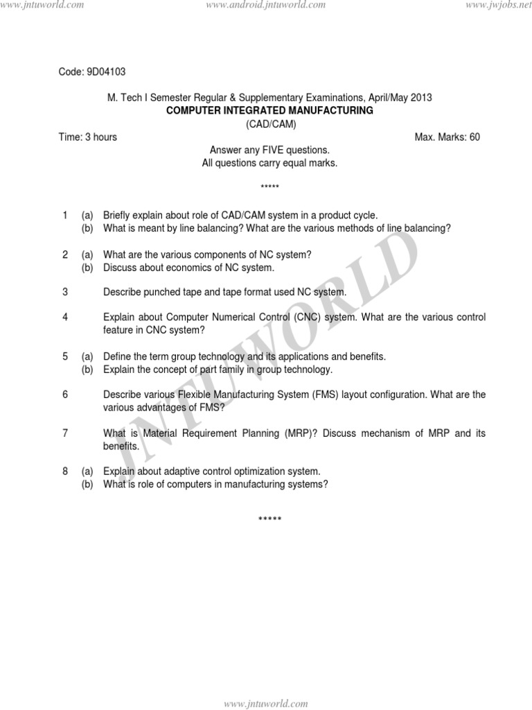 9D04103 Computer Integrated Manufacturing | PDF | Numerical Control | Engineering