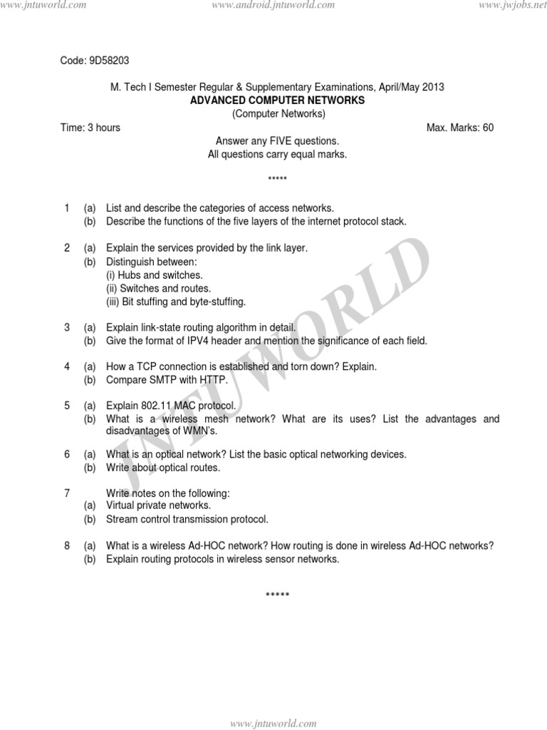 9D58203 Advanced Computer Networks | PDF | Communications Protocols | Computer Network