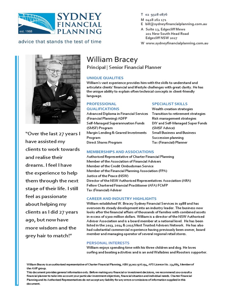 BRACEY - William FP - Profile 21042016 v2 3 1 PDF | PDF | Financial ...