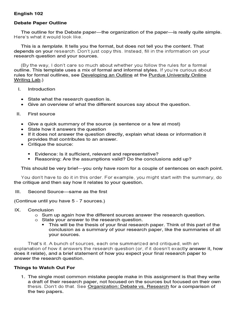 English 102 DEBATE Outline | PDF | Essays | Argument