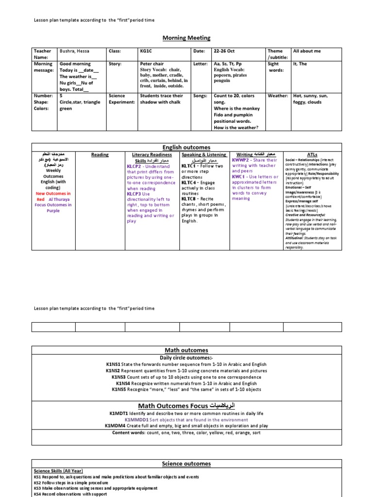 Morning Meeting: Lesson Plan Template According To The "First"period ...