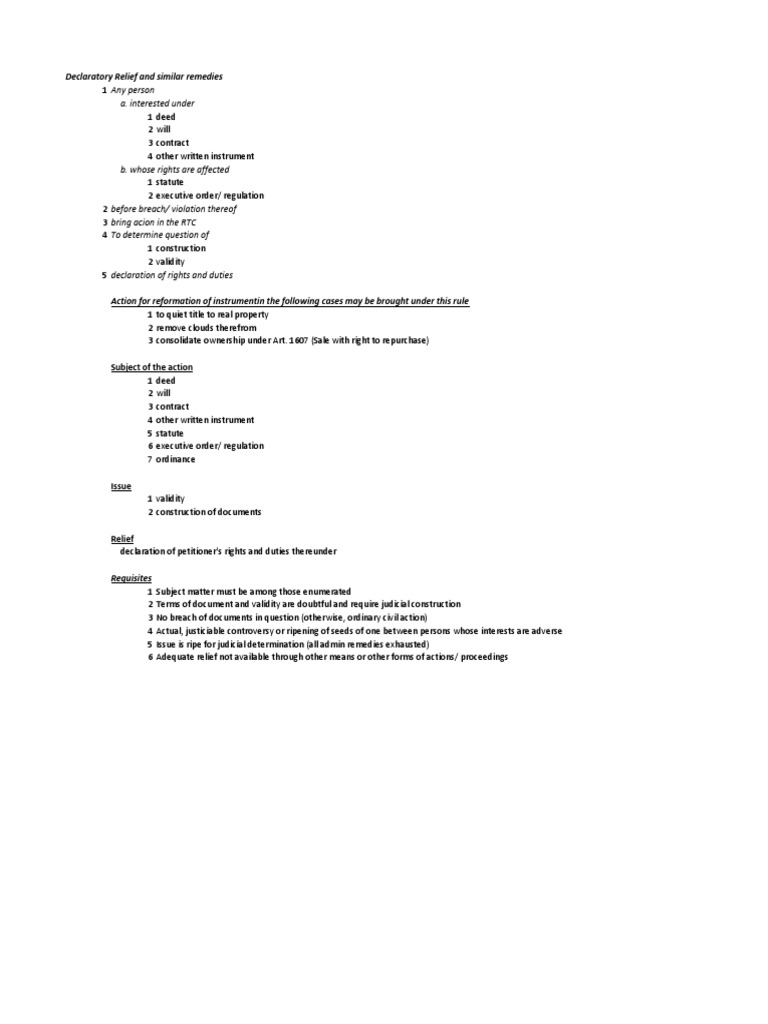 CIVPRO Special Civil Actions Declaratory Relief | PDF | Politics ...