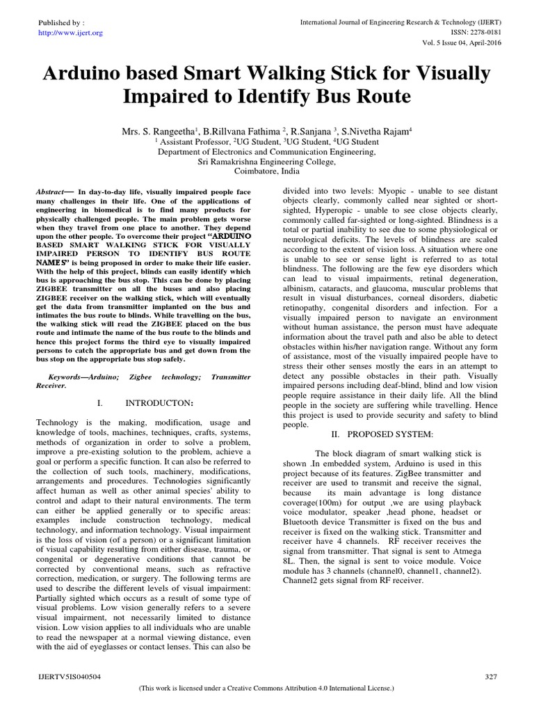 Arduino Based Smart Walking Stick For Visually Impaired To Identify Bus Route | PDF | Visual ...