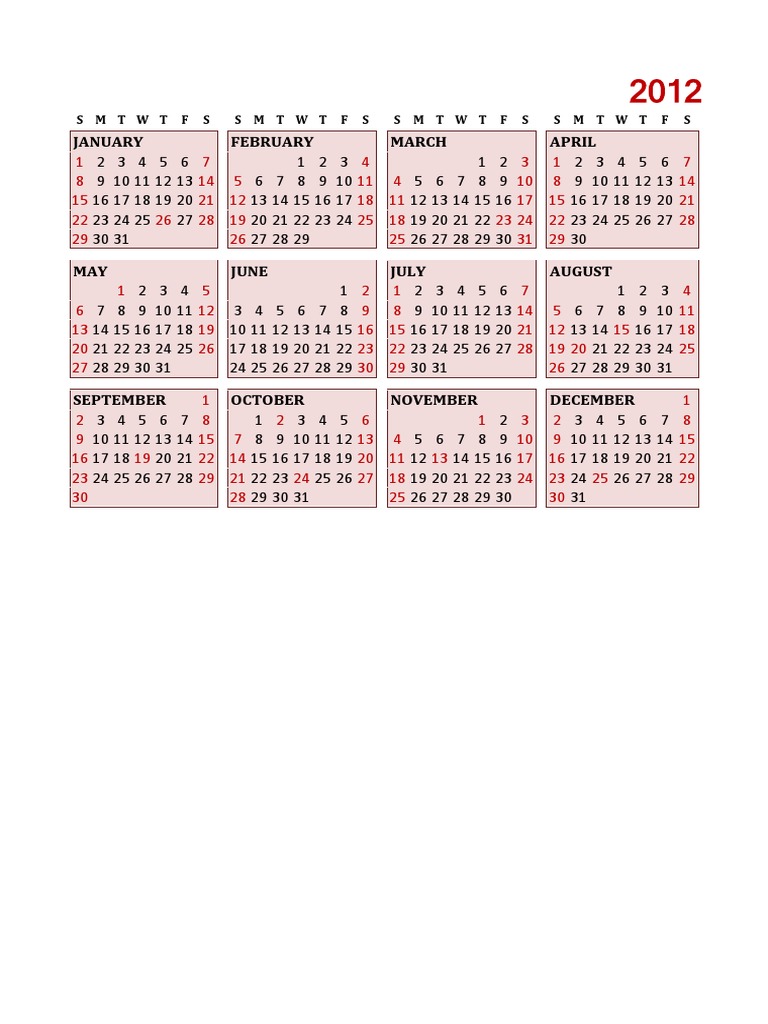 2012 Monthly Calendar Layout | PDF