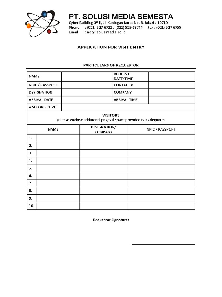 Visit Entry Application Form | PDF | Art | Technology & Engineering