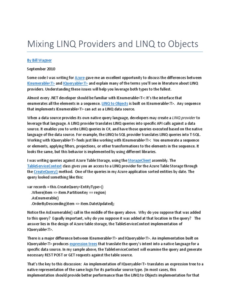 Mixing Linq Providers Linq Objects | PDF | Language Integrated Query | Software Development