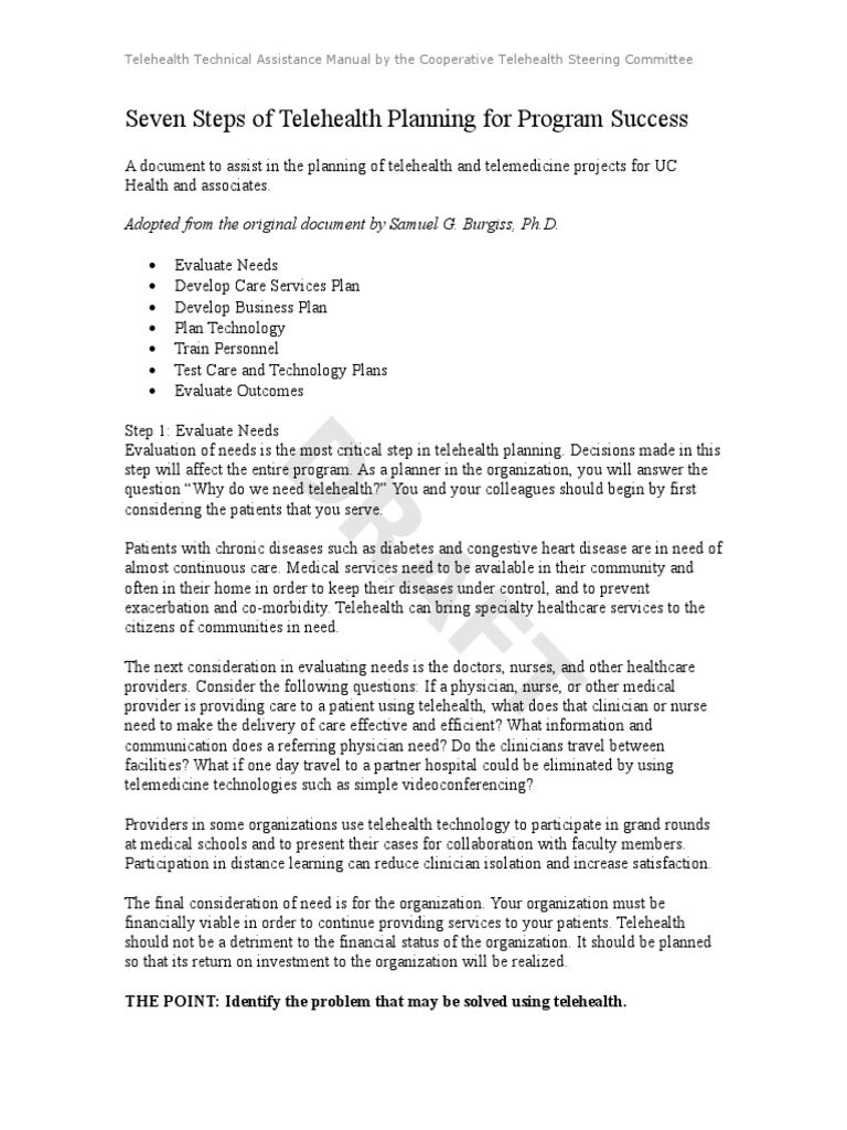 Seven Steps for Telehealth Planning | PDF | Telemedicine | Health Care