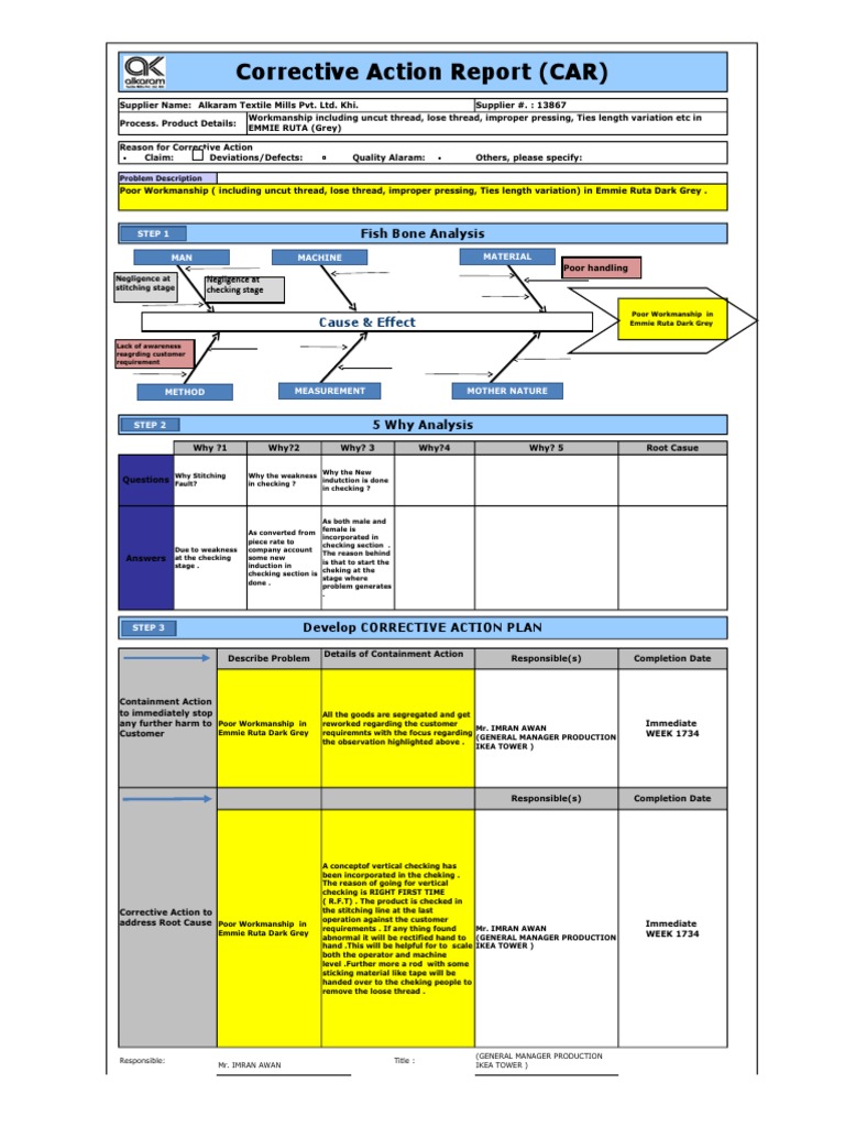 Corrective Action Report (CAR) : Fish Bone Analysis | PDF | Business