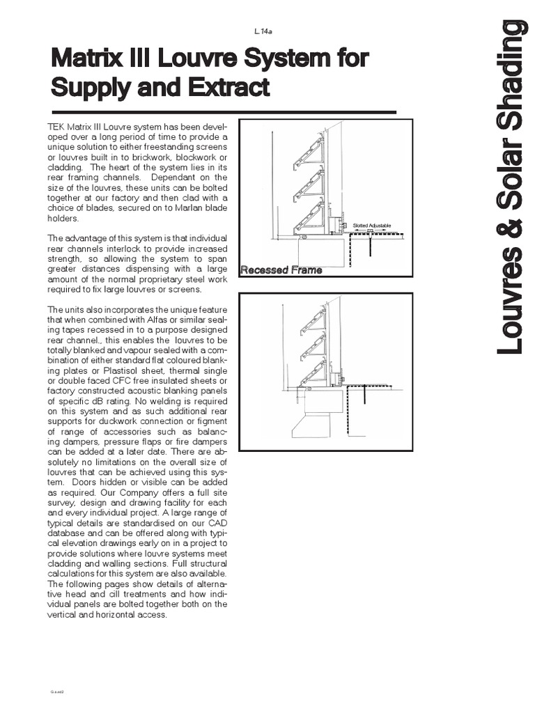 Matrix III Louvre System For Supply and Extract: Recessed Frame | PDF ...